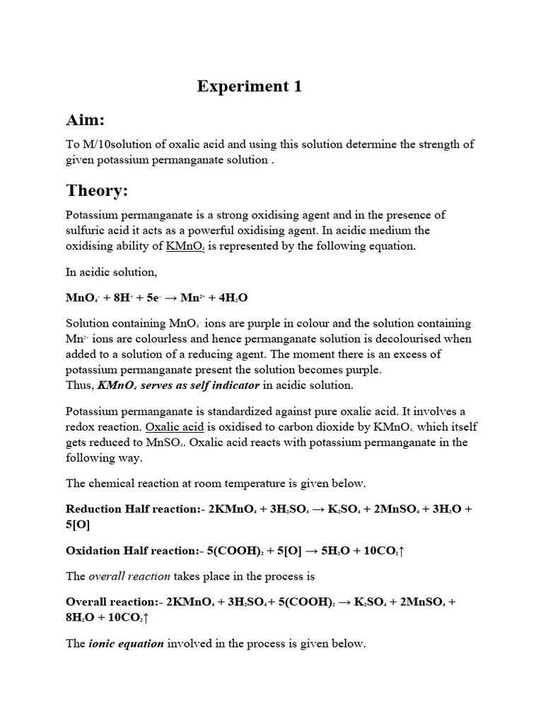 Experiment 1 | PDF | Redox | Chemical Reactions