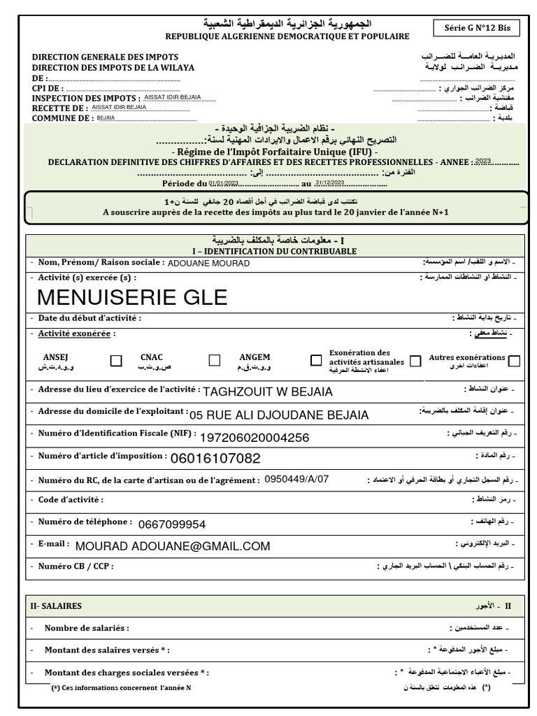 g12 Bis Nouveau Contribuable Ifu | PDF