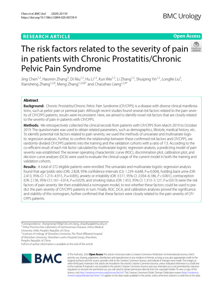 Jing Chen Et Al. 2020 The Risk Factors Related To The Severity of Pain ...