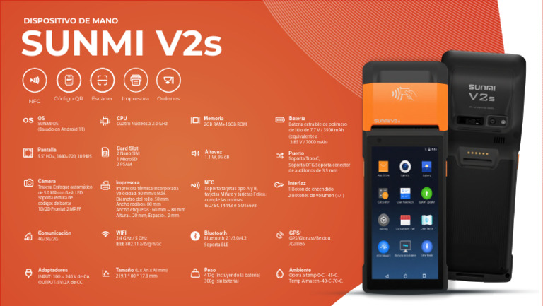 Especificaciones del SUNMI V2s | PDF | Dispositivos inteligentes ...