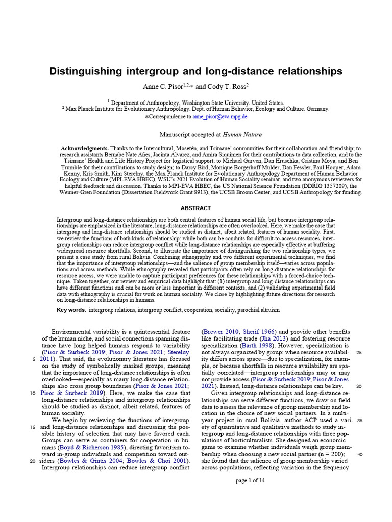 Pisor & Ross Intergroup Vs Long-Distance Relationships | PDF
