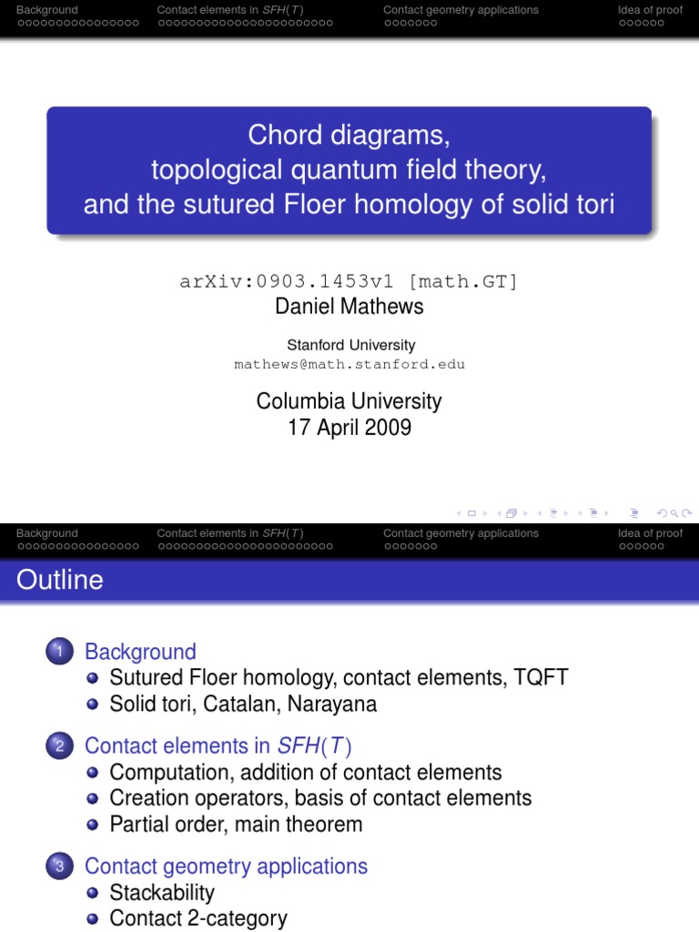 Daniel Mathews - Chord Diagrams, Topological Quantum Field Theory, and The Sutured Floer ...
