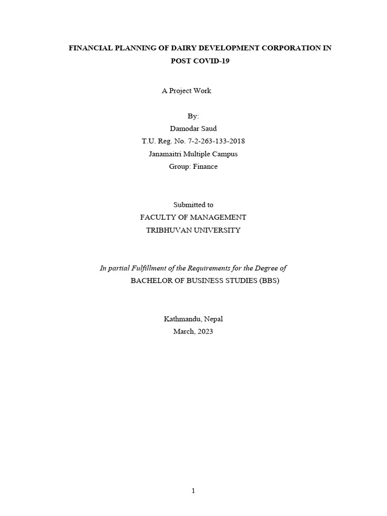 Financial Planning of Dairy Development Corporation in Covid 19 | PDF ...