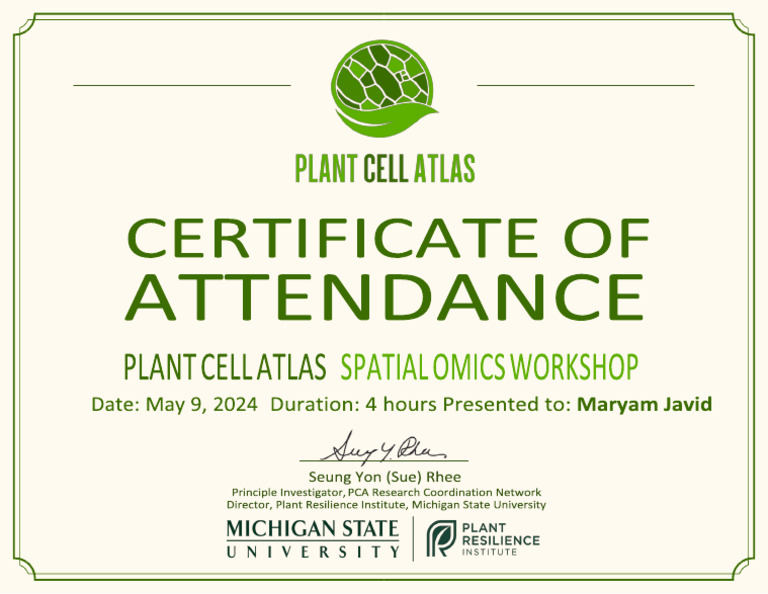 PCA Spatial Omics Workshop Attendance Certificate | PDF