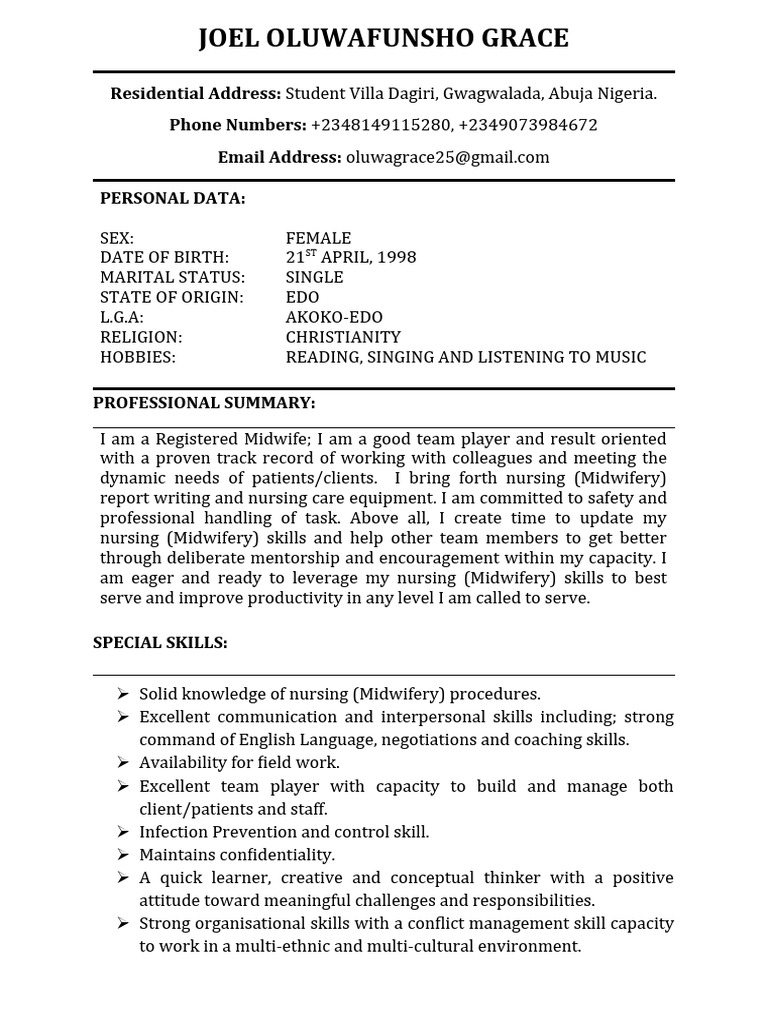 Grace CV | PDF | Nursing | Hospital