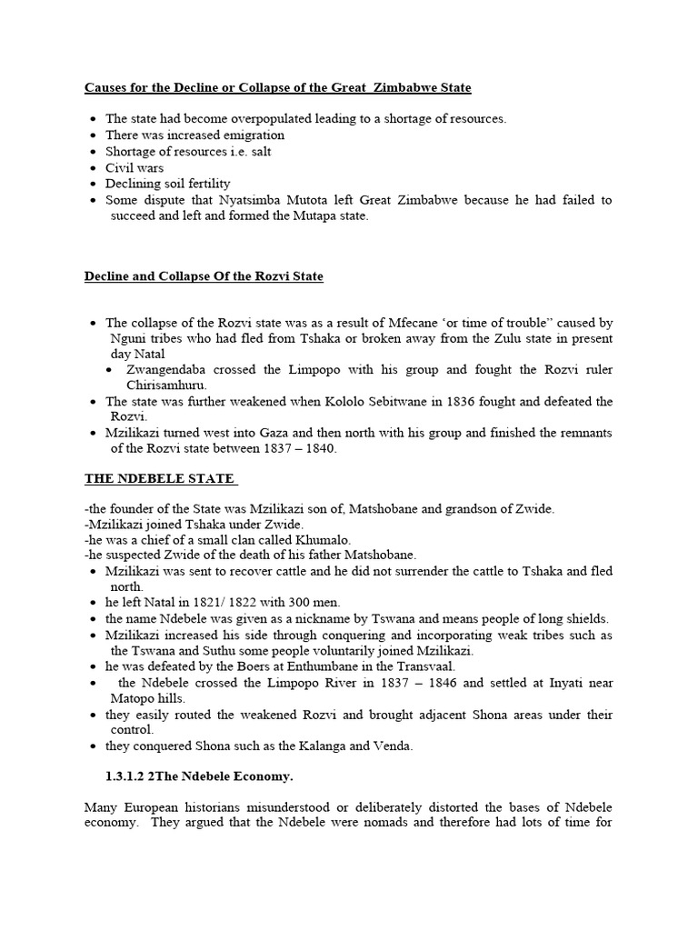 Causes For The Decline or Collapse of The Great Zimbabwe State Ecsam ...