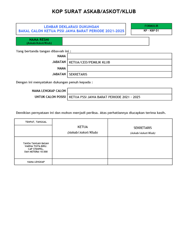 01-Dukungan Calon Ketua PSSI JABAR Asosiasi | PDF