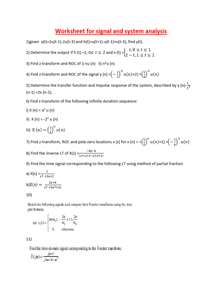 Worksheet For Signal and System Analysis | PDF | Teaching Methods ...