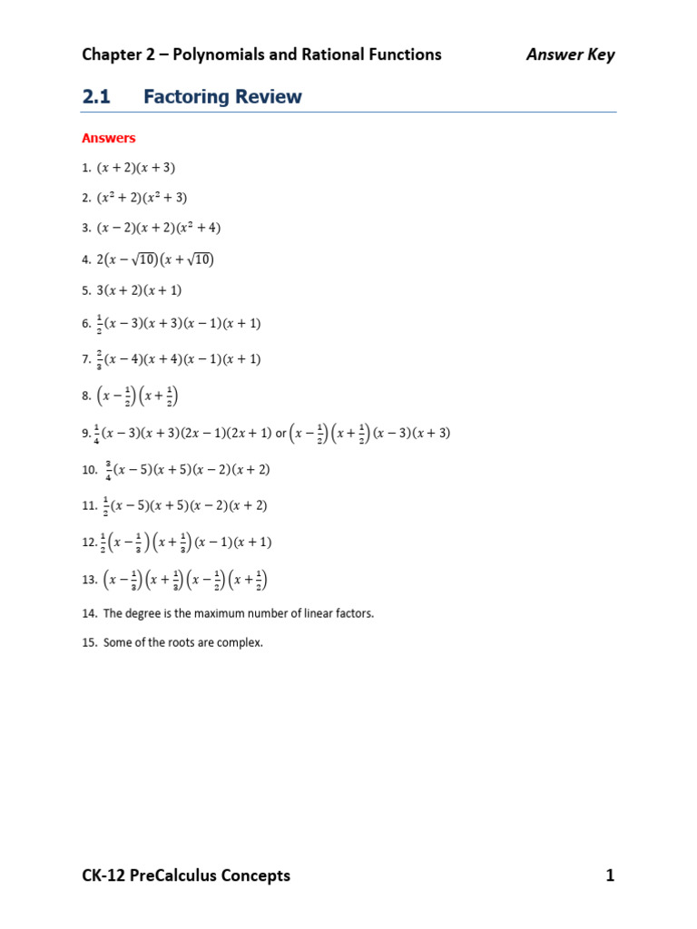 Answer Key - CK-12 Chapter 02 PreCalculus Concepts | PDF | Asymptote ...