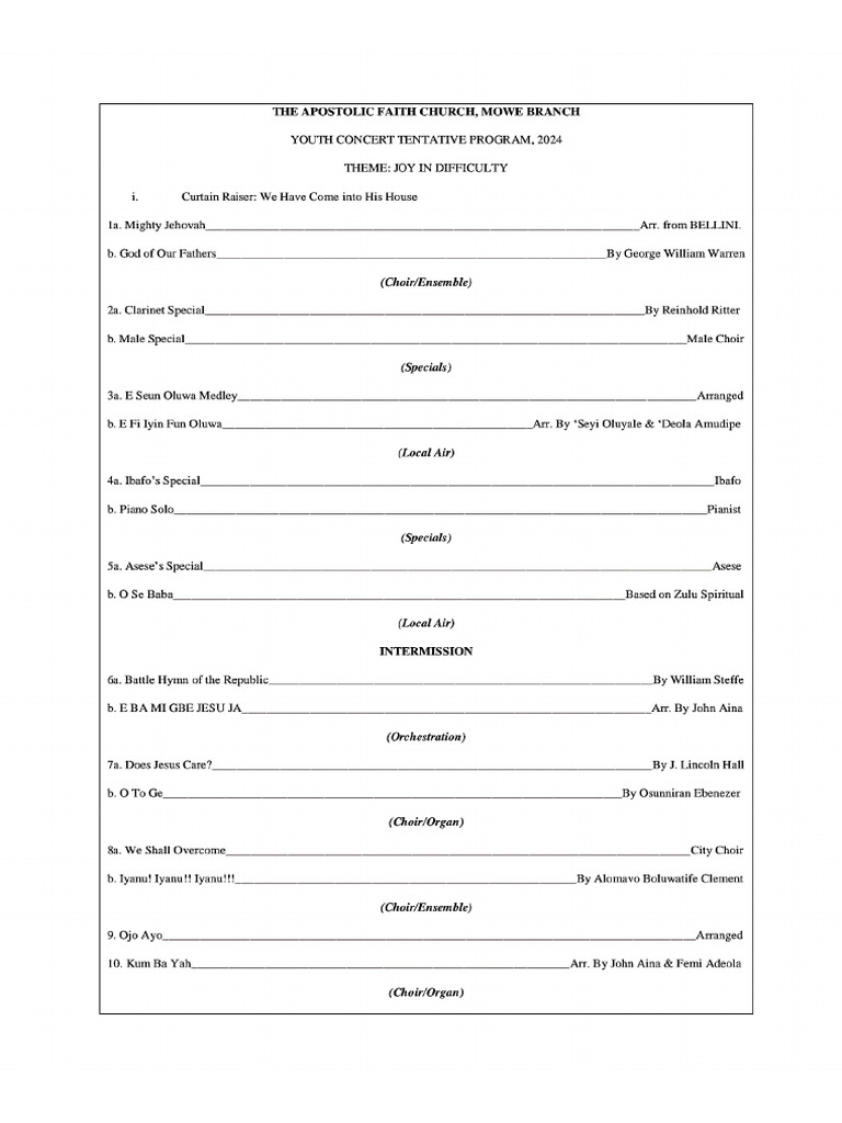 Mowe Youth Concert Tentative Program | PDF