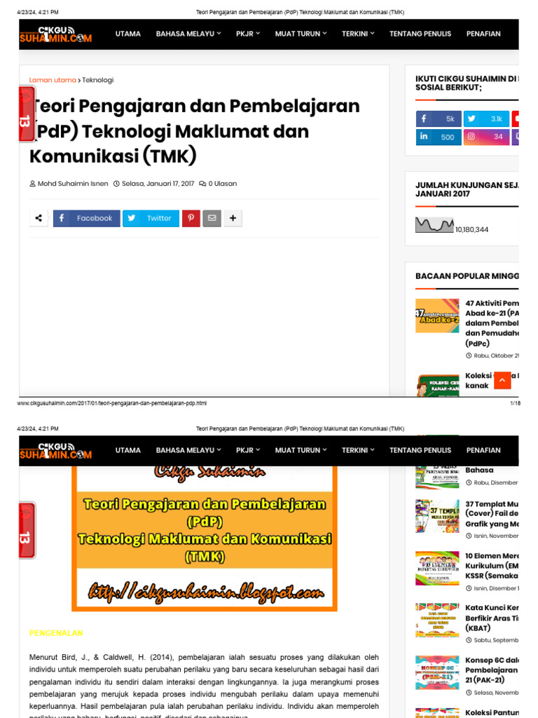 Teori Pengajaran Dan Pembelajaran (PDP) Teknologi Maklumat Dan Komunikasi (TMK) | PDF