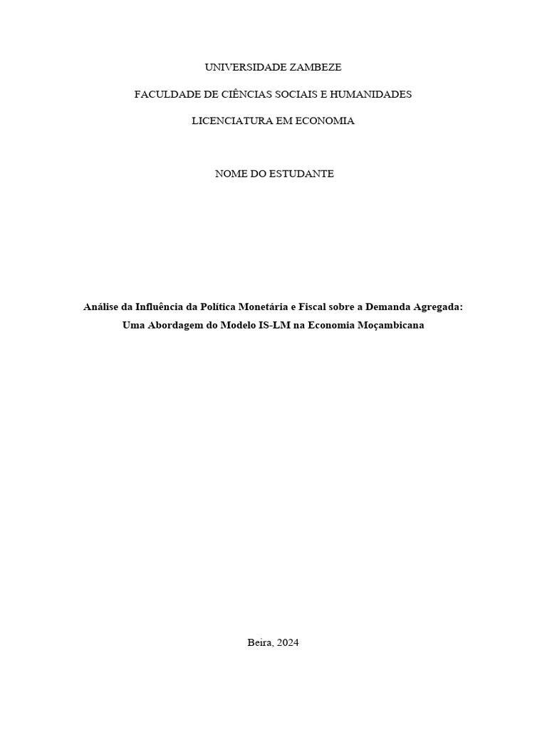 PROJECTO PROVISORIO-Elton Simango | PDF | Economia | Política monetária