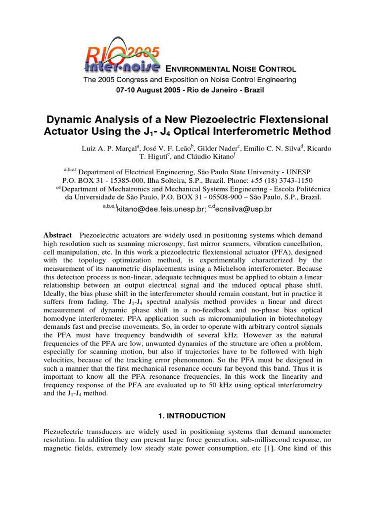 2005 - Internoise 2005 Dynamic Analysis of A New Piezoelectric Flextensional Actuator Using The ...