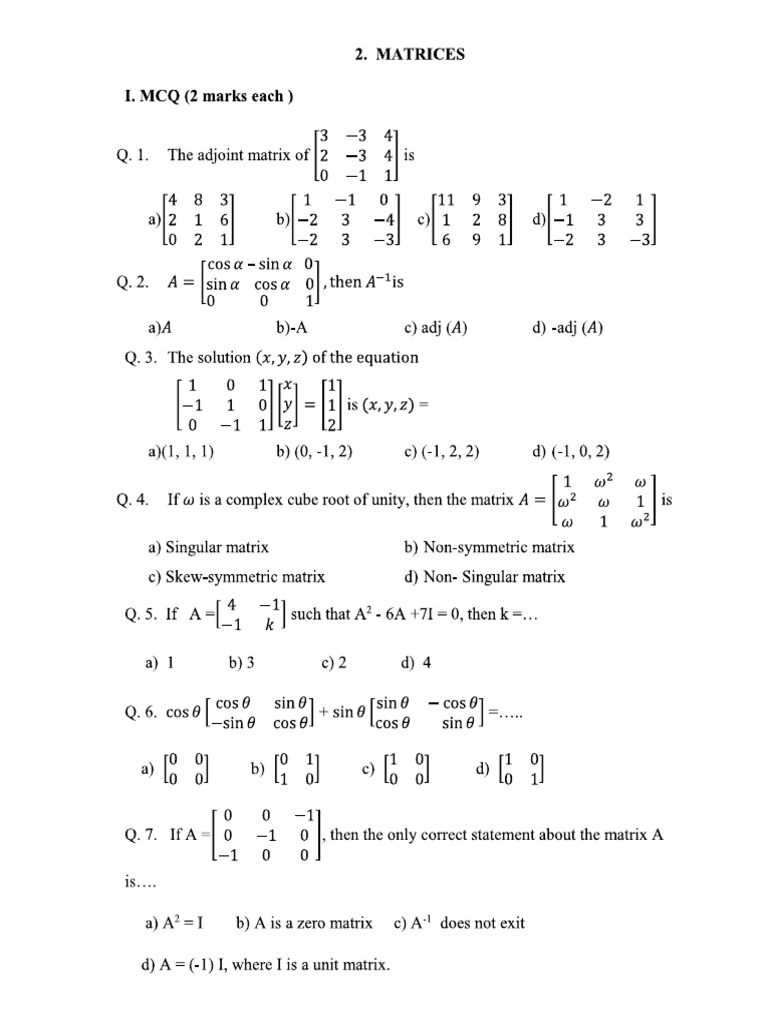 2.matrices Question Bank For Practice | PDF