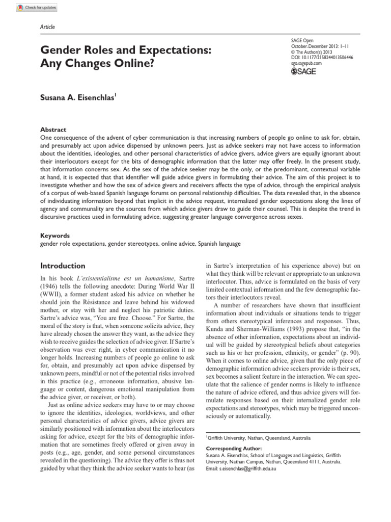 Gender Roles and Expectations Any Changes Online | PDF | Stereotypes ...