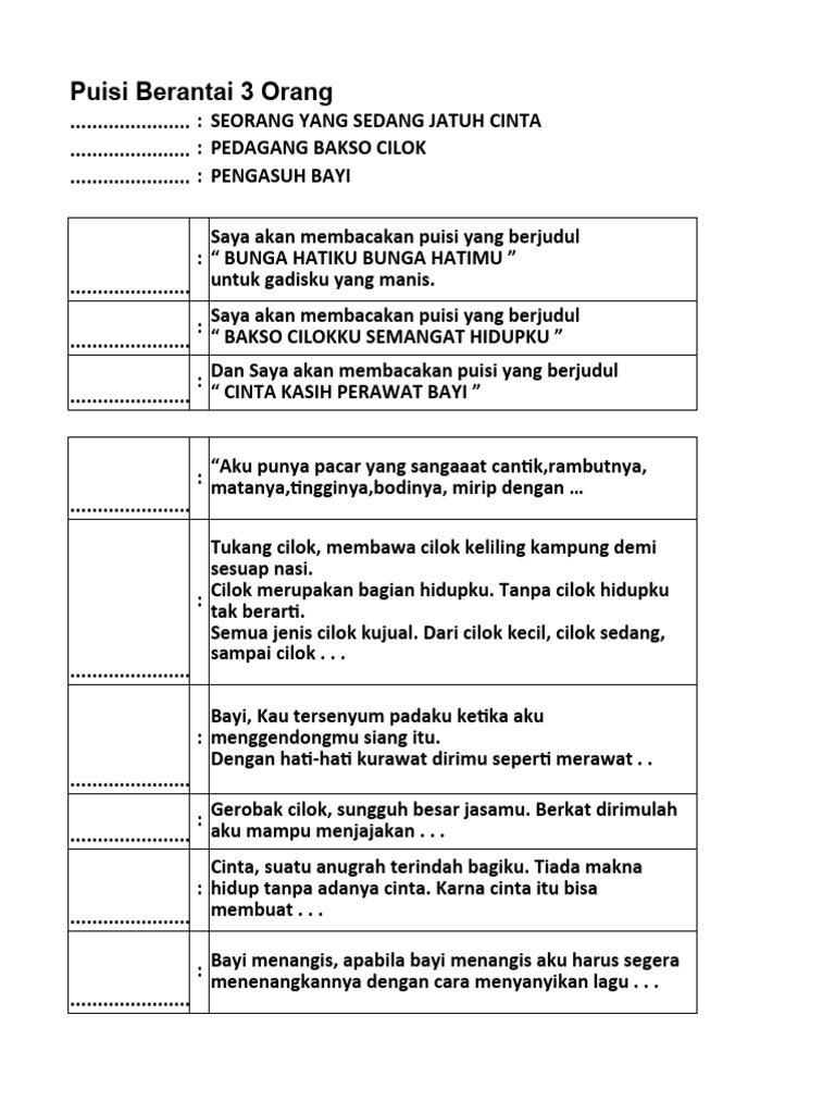 Puisi Berantai Lucu untuk Tiga Orang | PDF