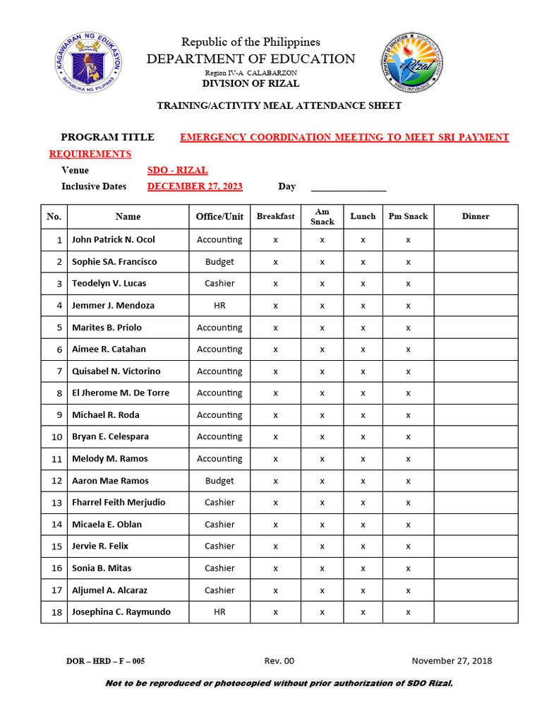 Meal Attendance | PDF | Meal | Cuisine