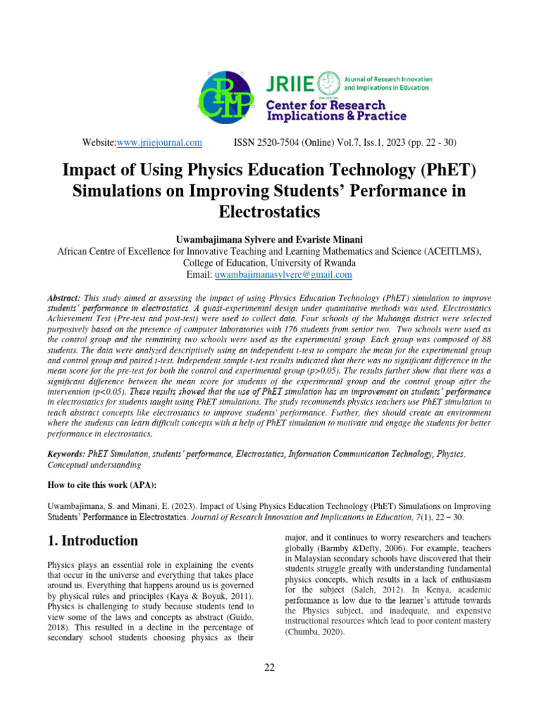 Impact of Using Physics Education Technology (PhET) | PDF | Simulation | Science