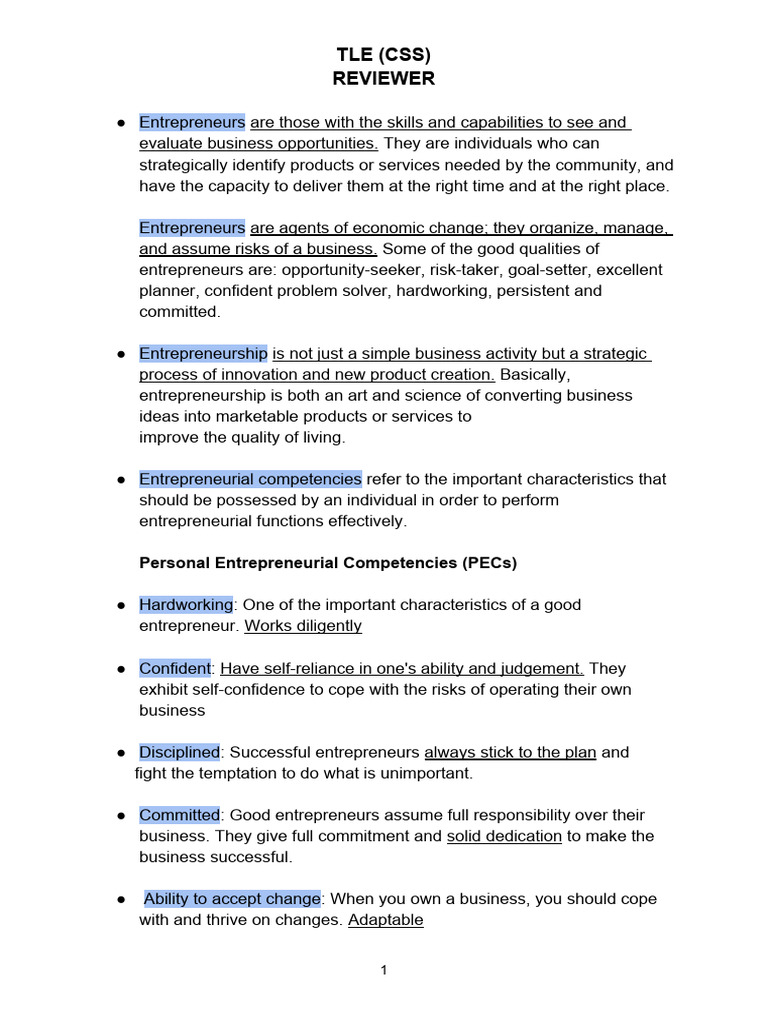 Tle Reviewer | PDF | Entrepreneurship | Swot Analysis