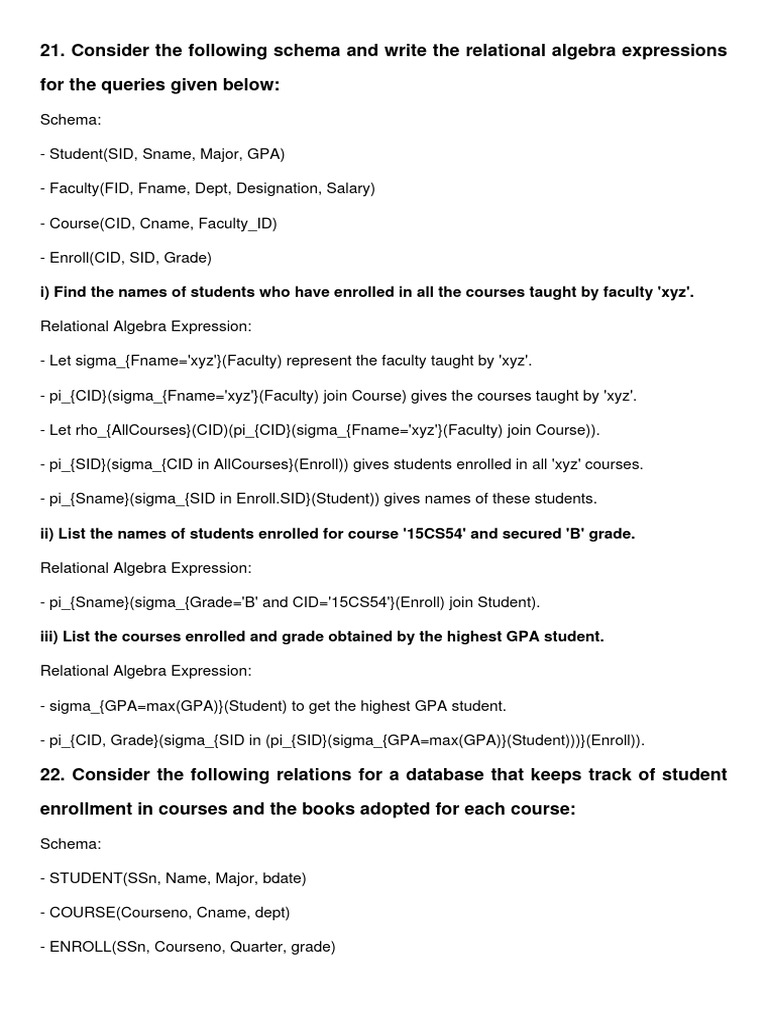 Relational Algebra Answers Pdf Information Science Data Management