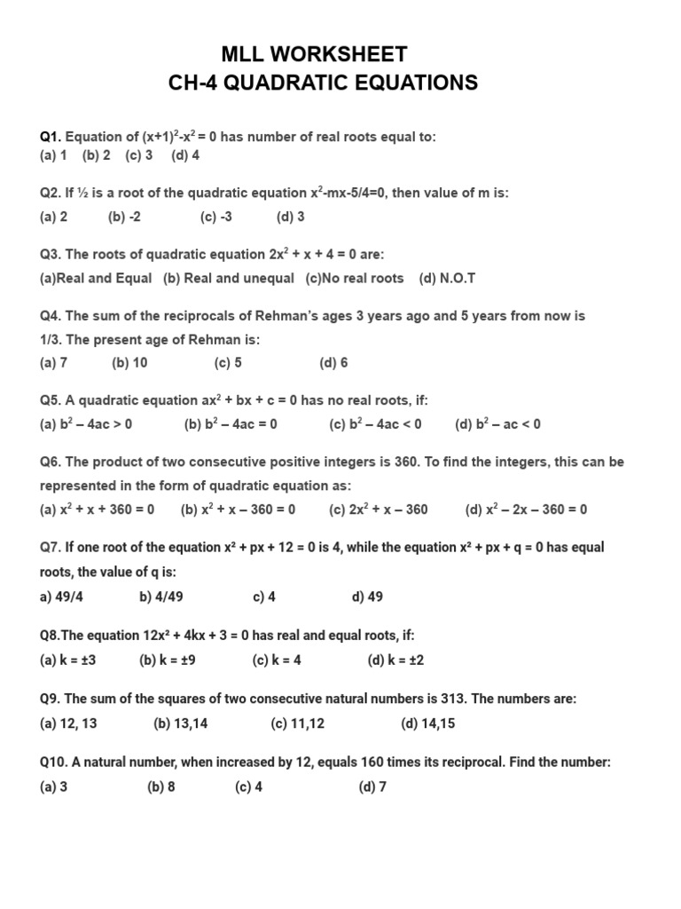MLL WORKSHEET - ch4 | PDF