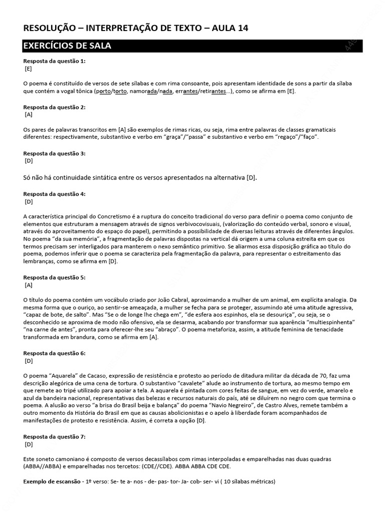 Interpretacao 14 Resol 2024 | PDF | Sonetos | Poesia