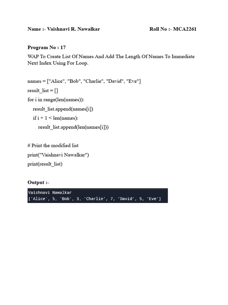 MCA2261 VRN DA Program 17 | PDF