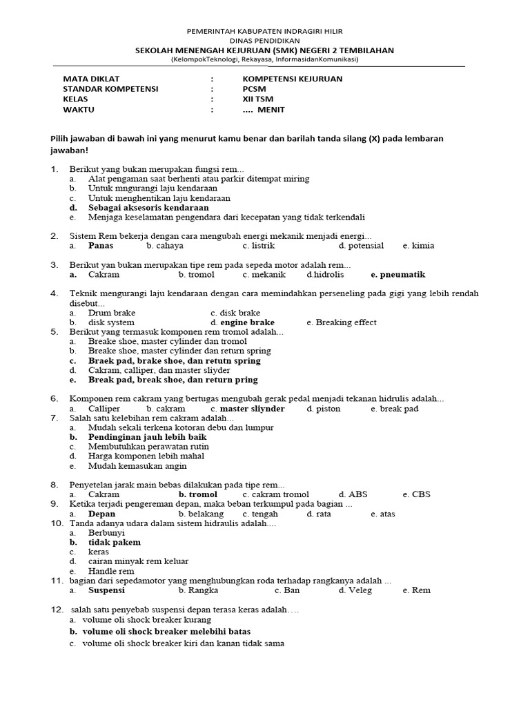 Soal UAS Genap PCSM Kelas XII TSM | PDF