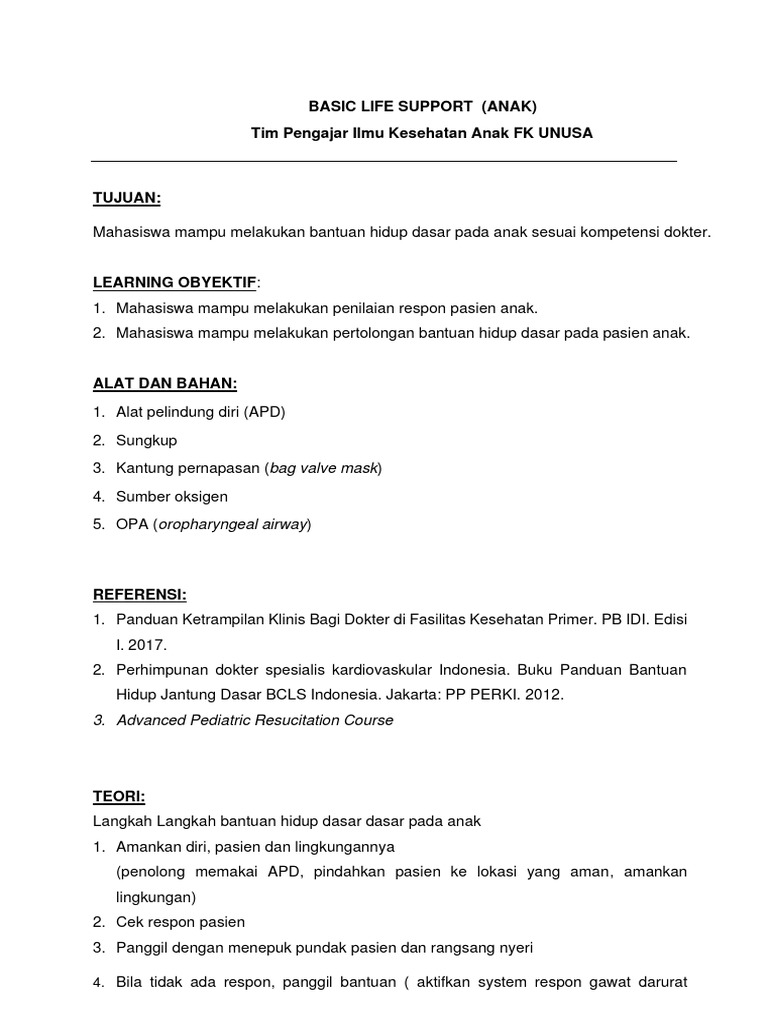 Pedoman BLS Anak Dan Check List | PDF