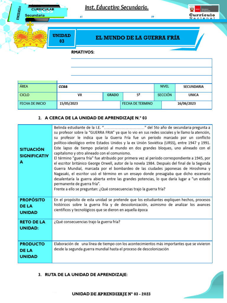 5º Unidad 3 Ccss - 2023 | PDF | Aprendizaje | Enseñando