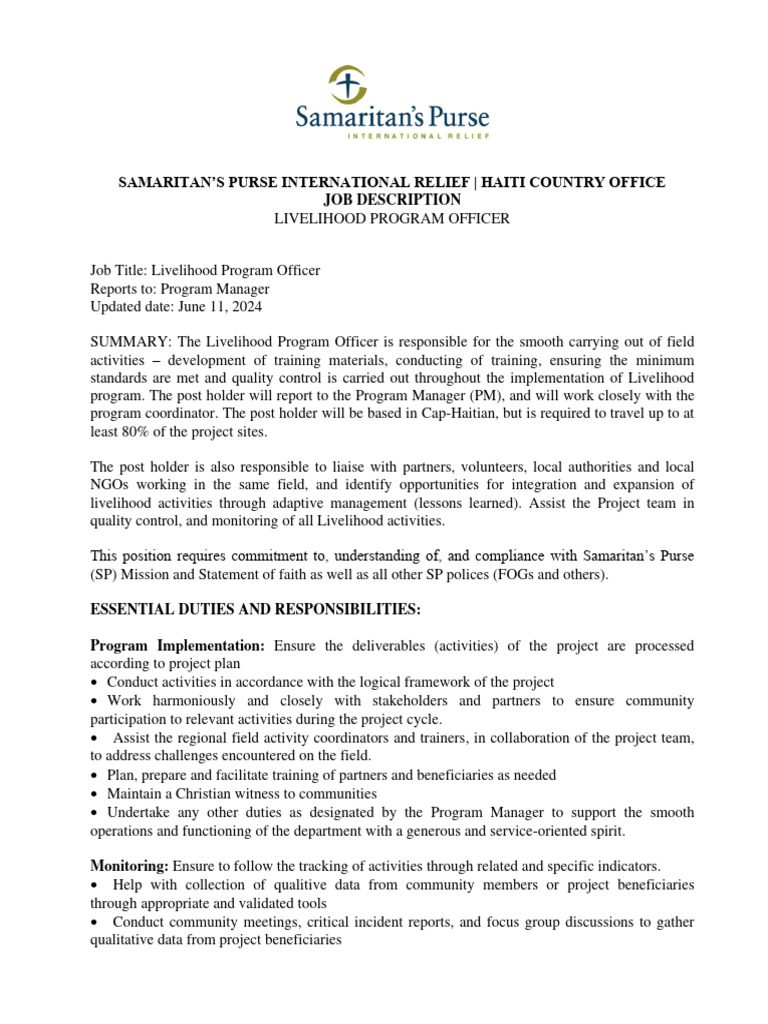 Livelihood Program Officer 1 | PDF | Communication | Performance Appraisal