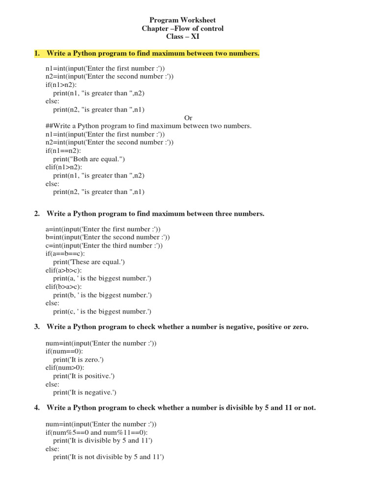 If - Else - Worksheet (Class 11) | PDF | Computer Programming | Software Engineering