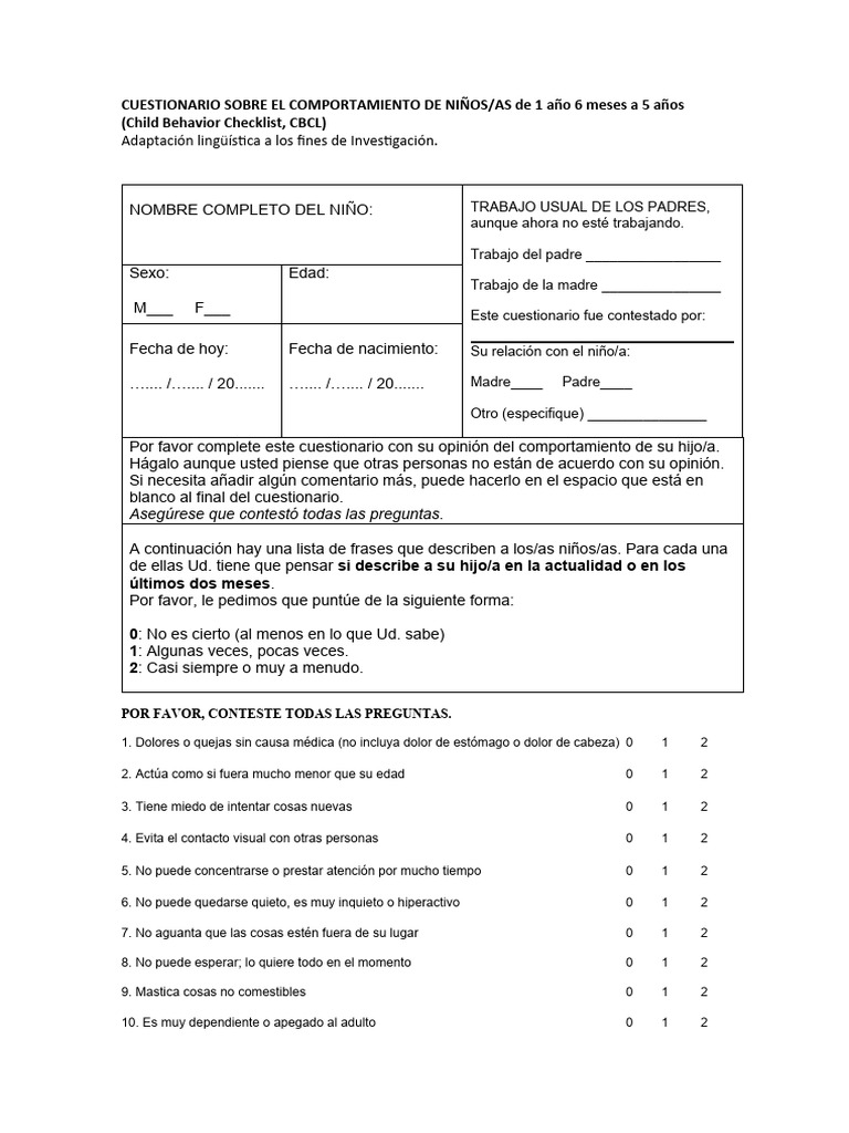 Adaptación CBCL | PDF | Cuestionario