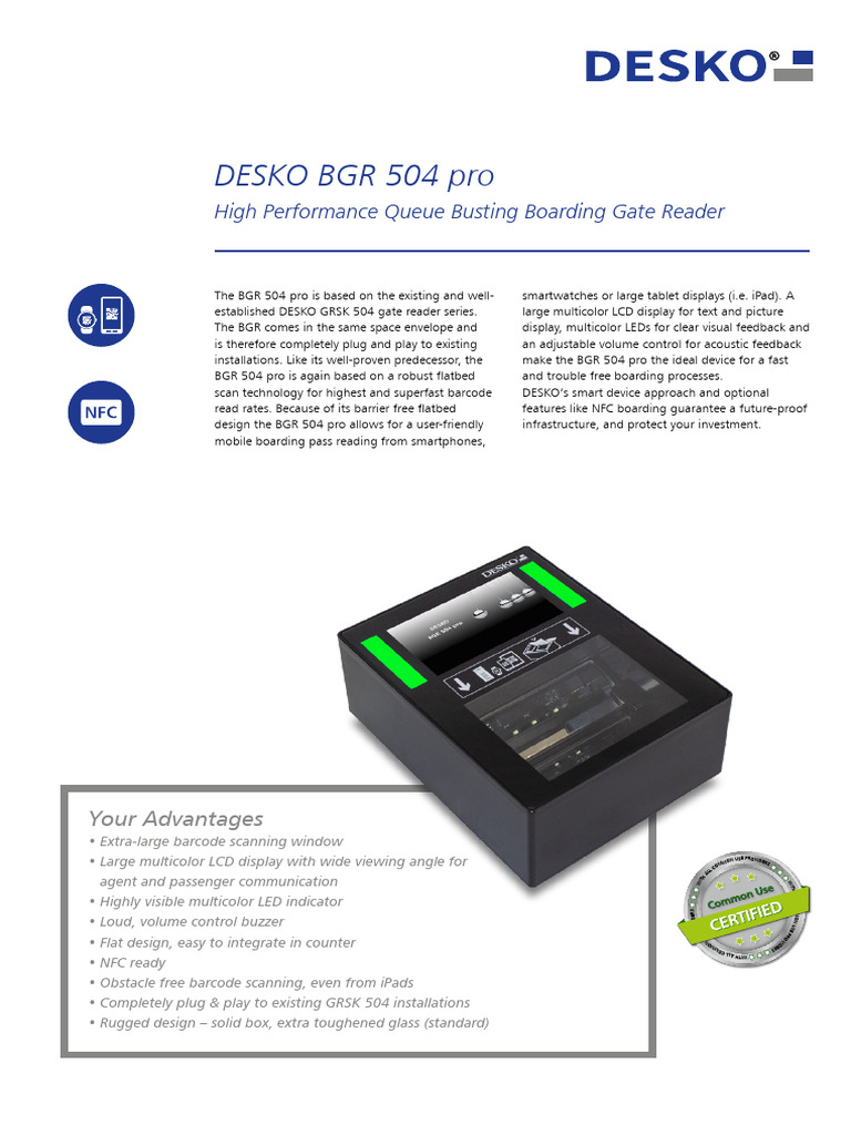 DESKO BGR 504 Pro: High Performance Queue Busting Boarding Gate Reader ...