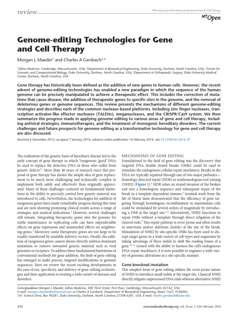 Genome-Editing Technologies For Gene and Cell Therapy | PDF | Viral ...