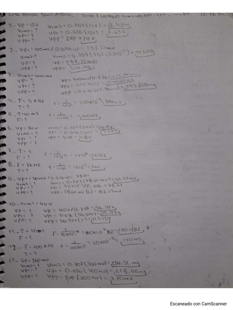 Tarea7.Voltajes VRMS, VP, VPR, VPP | PDF