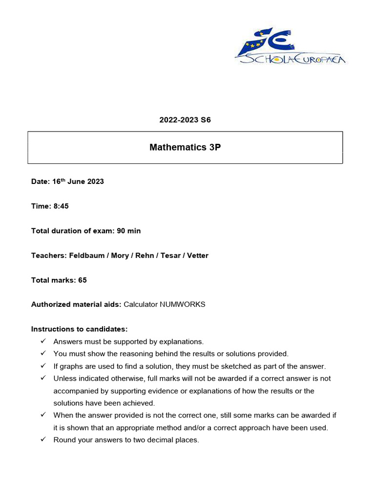 2022-2023 S6 (3P) Exam 2 With EN | PDF | Mathematics