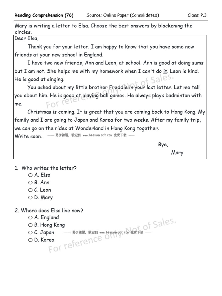 P3 Reading Comprehension Practice | PDF | Cuisine | Foods