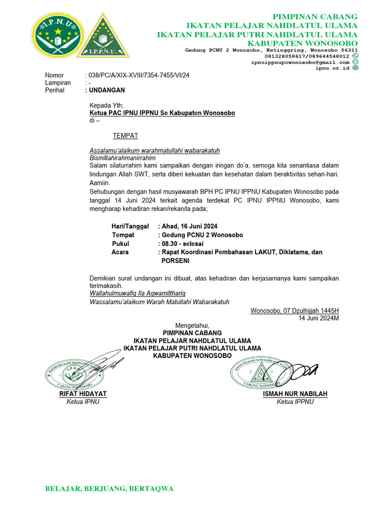 038 - Undangan Rakor Ketua PAC | PDF