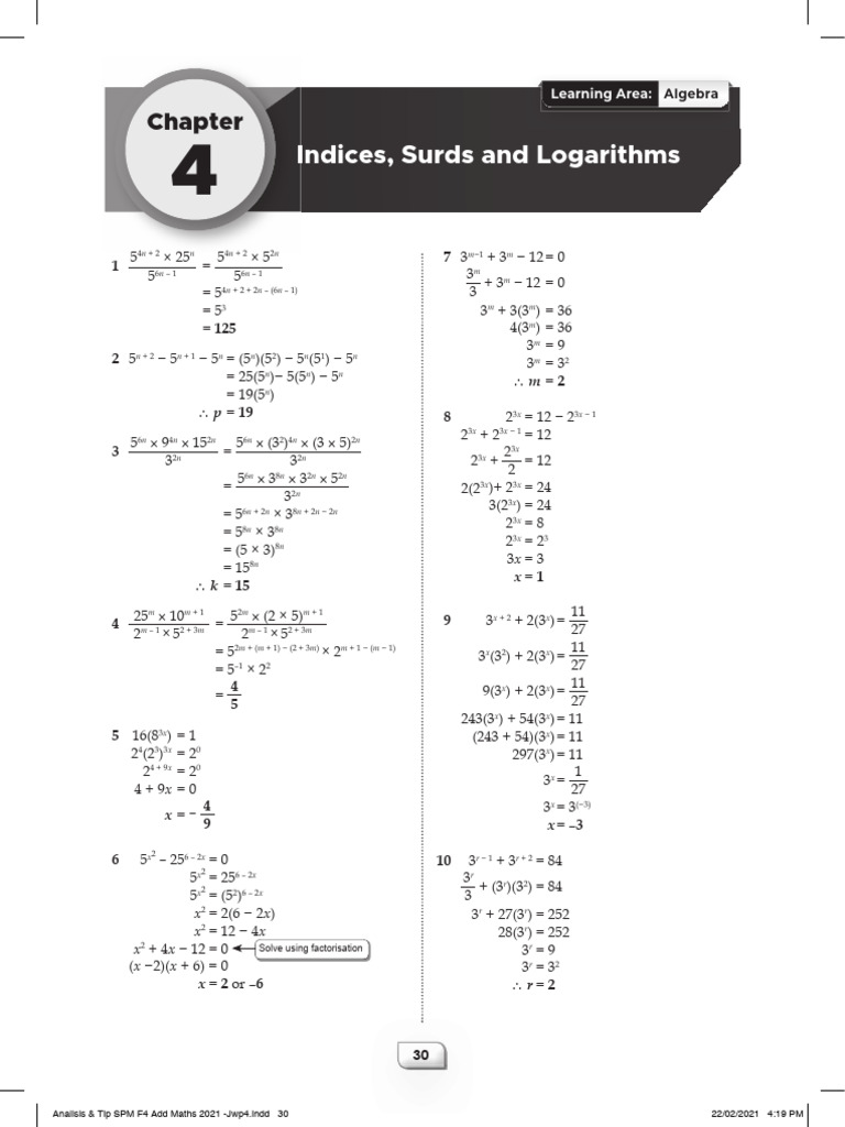 Analysis SPM F4 Add Maths-C4 | PDF | Mathematics | Algebra
