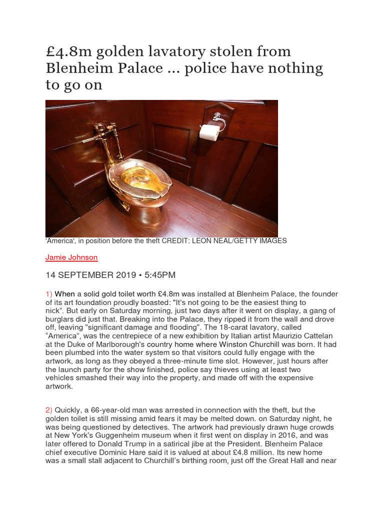 JT - Blenheim Palace Golden Toilet | PDF | John Churchill, 1st Duke Of ...