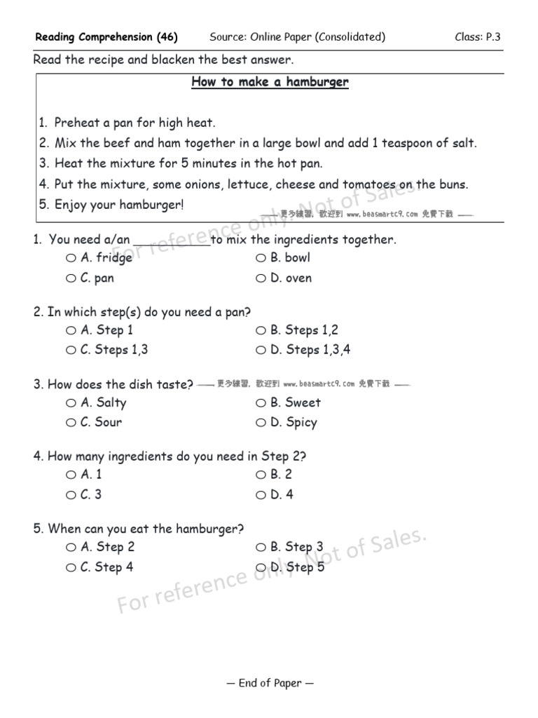 46-51 P3 Reading Comprehension | PDF | Taste | Cuisine