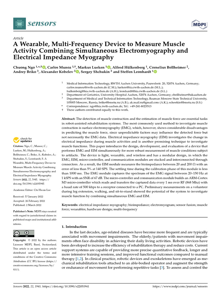 A Wearable, Multi-Frequency Device To Measure Muscle Activity Combining Simultaneous ...