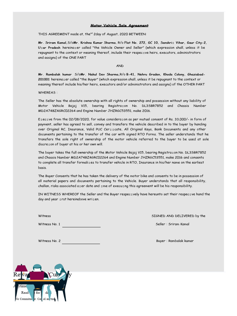 Bike Sale Agreement-1 - PDF | PDF | Common Law | Civil Law (Legal System)