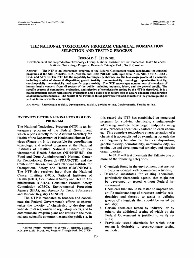 The National Toxicology Program Chemical Nomination Selection and ...