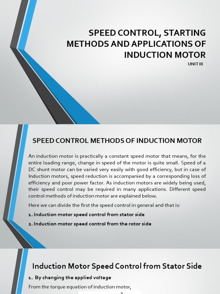 UNIT 3 Speed Control and Application of Induction Motor | PDF ...