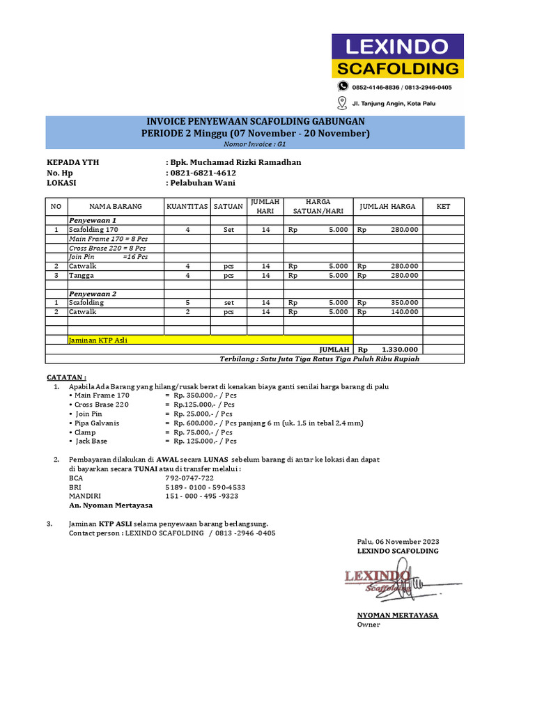 Invoice Pak Risky Wani P1 Gabungan | PDF
