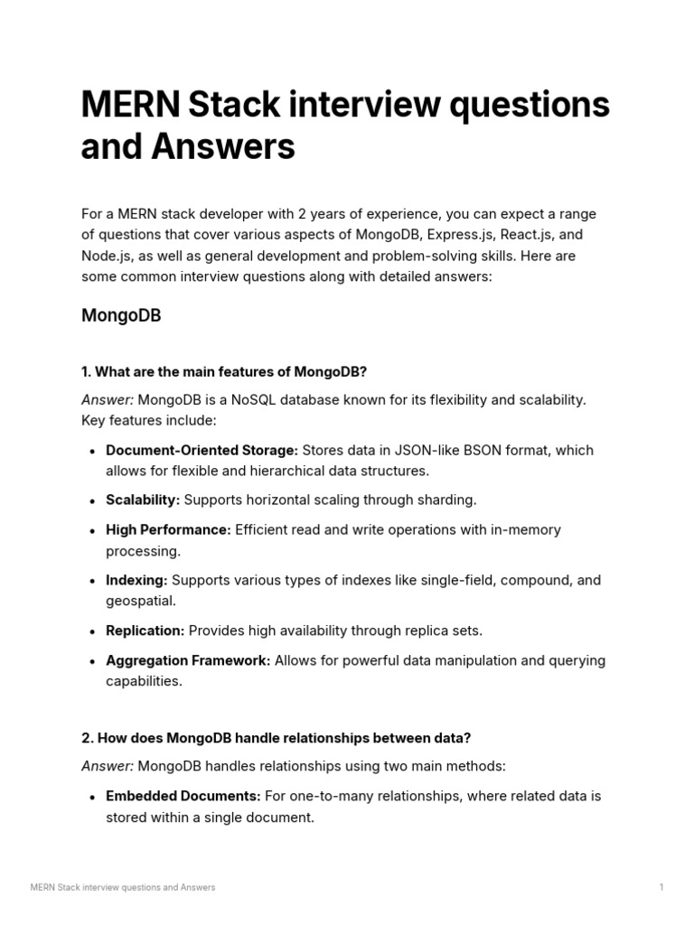 MERN Stack Interview Questions | PDF | Mongo Db | Computer Engineering MERN Stack Interview Questions | PDF | Mongo Db | Computer Engineering