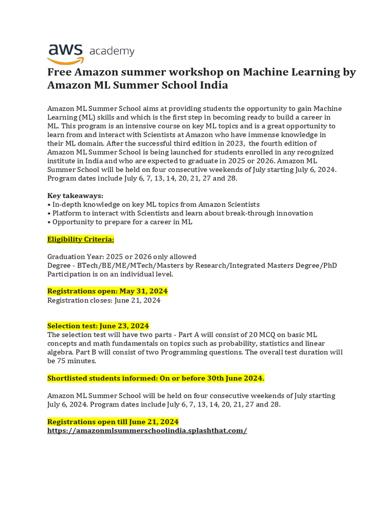 Free Amazon Summer Workshop On Machine Learning by Amazon ML Summer ...