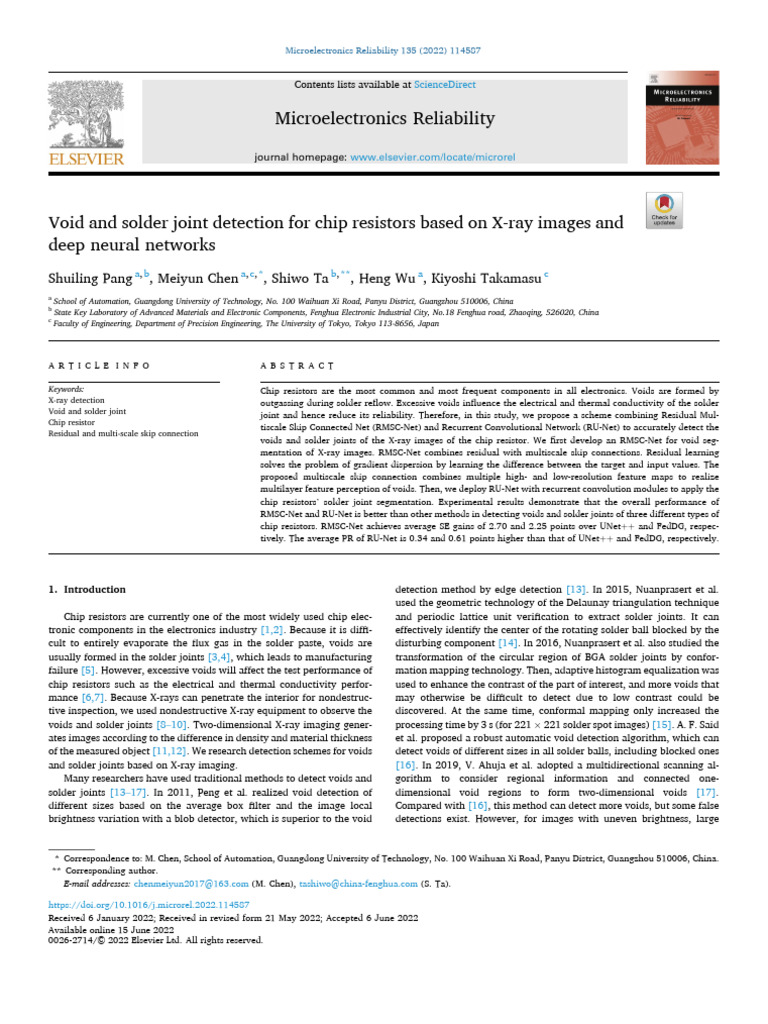 Void And Solder Joint Detection For Chip Resistors Based On X Ray